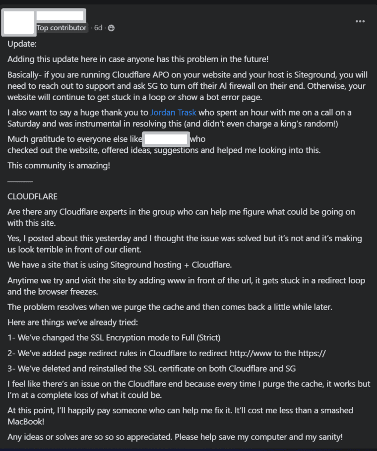 Siteground and Cloudflare Captcha Redirect Loop - Managing WP