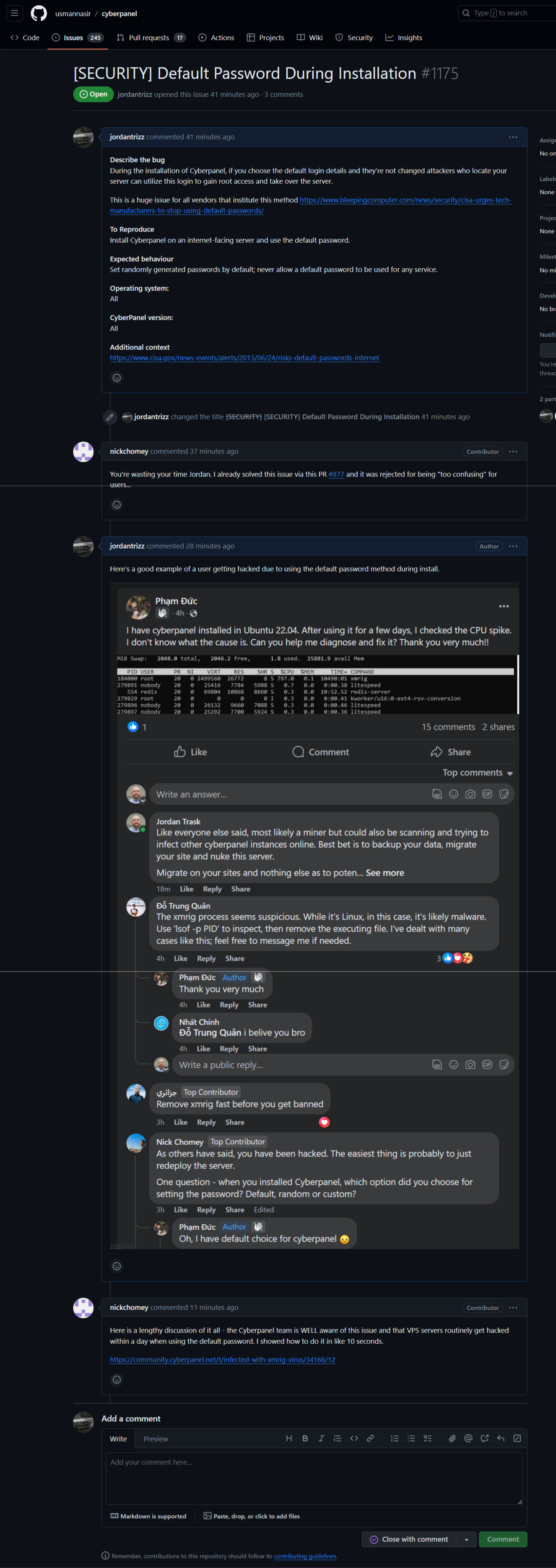 Cyberpanel Security Issue - Default Password During Setup - Managing WP